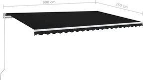 vidaXL Marketos Ručně zatahovací markýza s LED světlem 500 x 350 cm antracitová