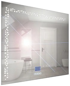 Comodo Zrcadlo závěsné s pískovaným motivem a LED osvětlením Nikoletta LED 7 Typ: dotykový vypínač a digitální display s hodinami, Rozměry (cm): 60x65 - (Nikoletta LED 7/60 TS-MW)