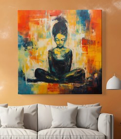 Obraz na plátně - Meditace, abstrakce, žena na barevném pozadí FeelHappy.cz Velikost obrazu: 80 x 80 cm