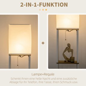 HOMCOM Stojací lampa s paticí E27 40 W Stojací lampa se 3 přihrádkami a látkovým stínidlem do obývacího pokoje ložnice v bílé barvě