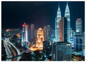 Skleněný obraz - Noc v Kuala Lumpur (70x50 cm)