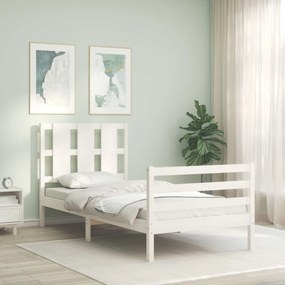 vidaXL Rám postele s čelem Small Single masivní dřevo [3194076] Barva: Bílá