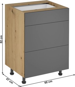 Spodní skříňka, dub artisan / šedý mat, LANGEN D60S3 P