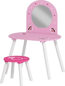 AIYAPLAY Dětský toaletní stolek s taburetem a zrcadlem, toaletní stolek pro dívky s motivem srdce pro děti 3-6 let, růžová