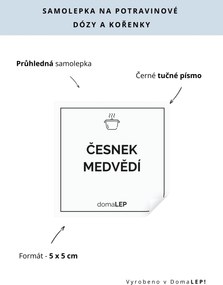 Samolepka na kořenky ČESNEK MEDVĚDÍ průhledná 5 × 5 cm tučné písmo