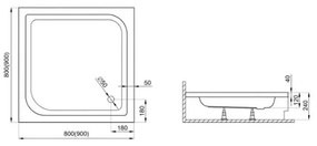 Polimat Čtvercová akrylátová sprchová vanička Tenor 1 80x80 (90x90) Barva: Bílá, Rozměry (cm): 80x80