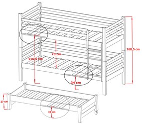 Dětská postel 90 cm TORI (s roštem a úl. prostorem) (borovice). 1013328