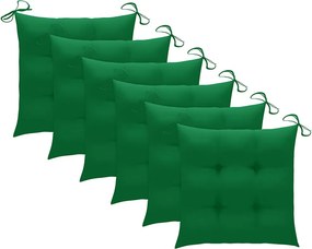 Zahradní židle 6 ks zelené podušky masivní teak 3073051