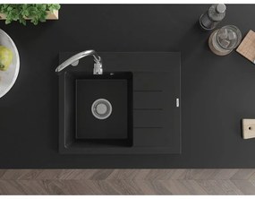 Mexen Ben, 1-komorový granitový dřez 600x500x190 mm, levý+ chromový sifon, černý, 6522605000-77