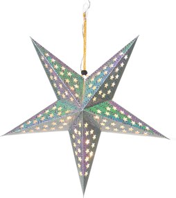 Papírová LED hvězda 43 cm, na baterie, stříbrná